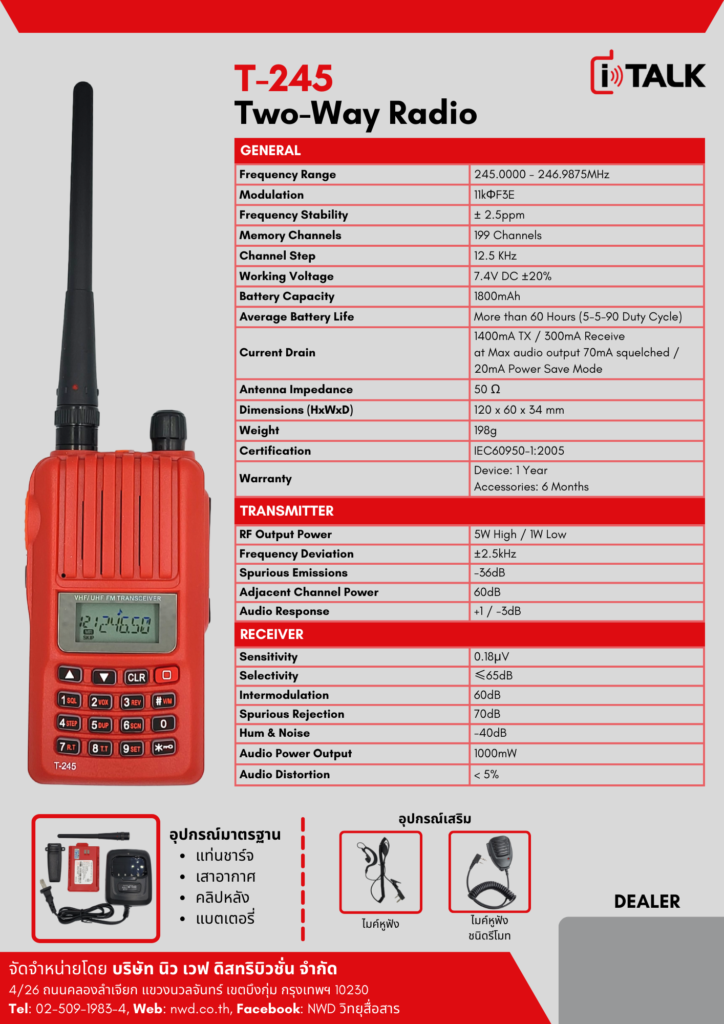 iTalk T245 – New Wave Distribution ผู้ผลิต นำเข้า และจัดจำหน่ายวิทยุสื่อสารยุคใหม่