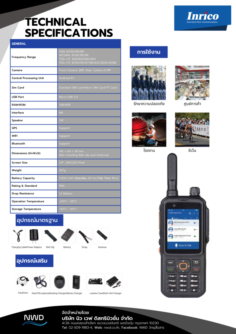 Inrico T320 – New Wave Distribution ผู้ผลิต นำเข้า และจัดจำหน่ายวิทยุสื่อสารยุคใหม่