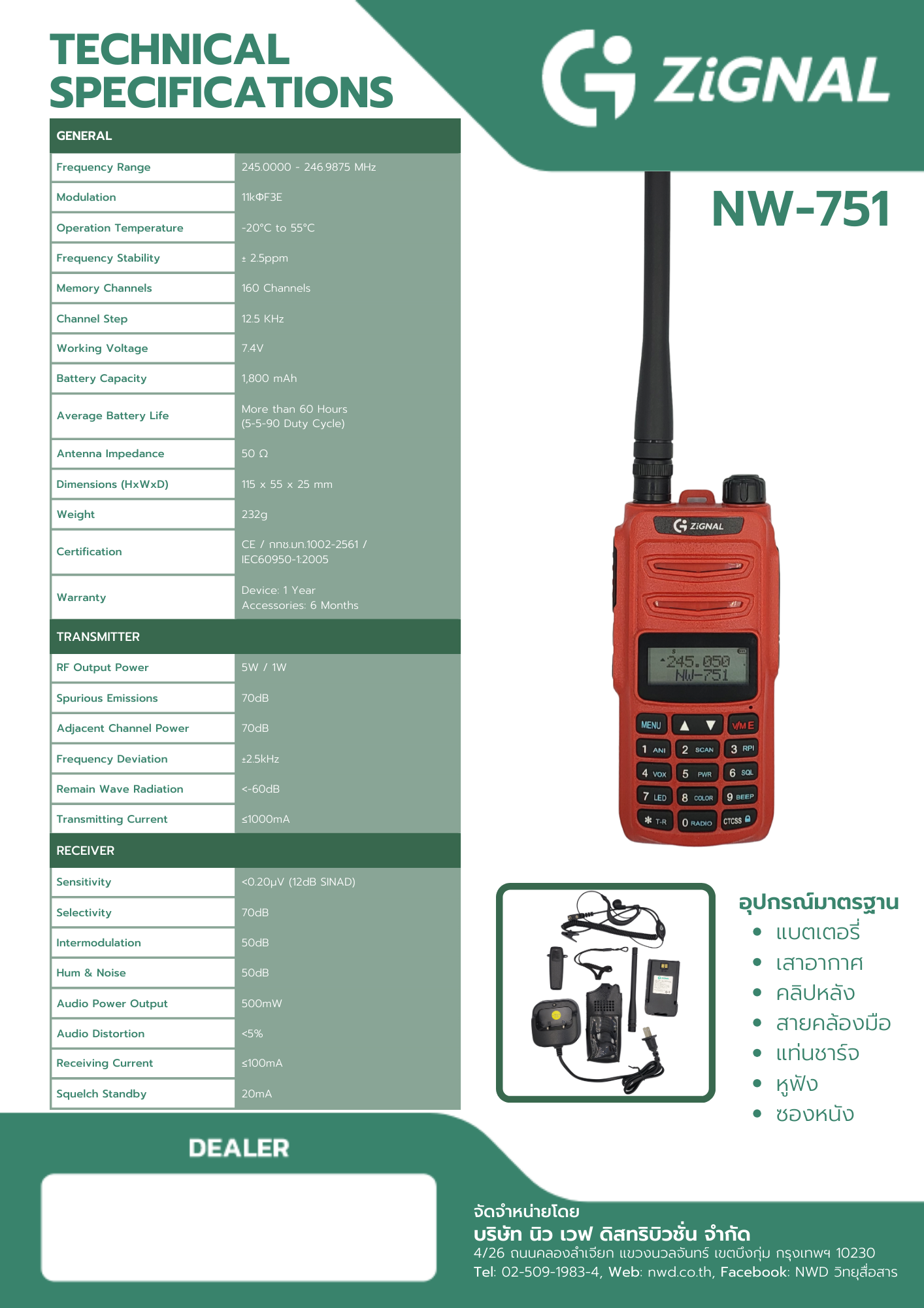 ZiGNAL NW751 – New Wave Distribution ผู้ผลิต นำเข้า และจัดจำหน่ายวิทยุสื่อสารยุคใหม่